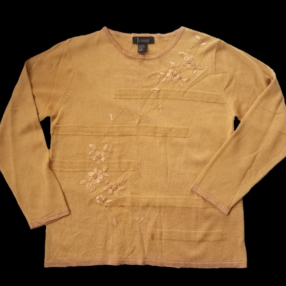 Jenny | Sweaters | Jenny Muted Mustard Embroidered Floral Sweater ...